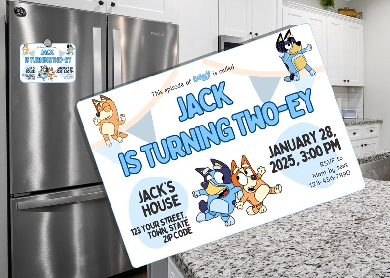 Bluey Cartoon Twoey Birthday Invitation Template Custom Digital ...