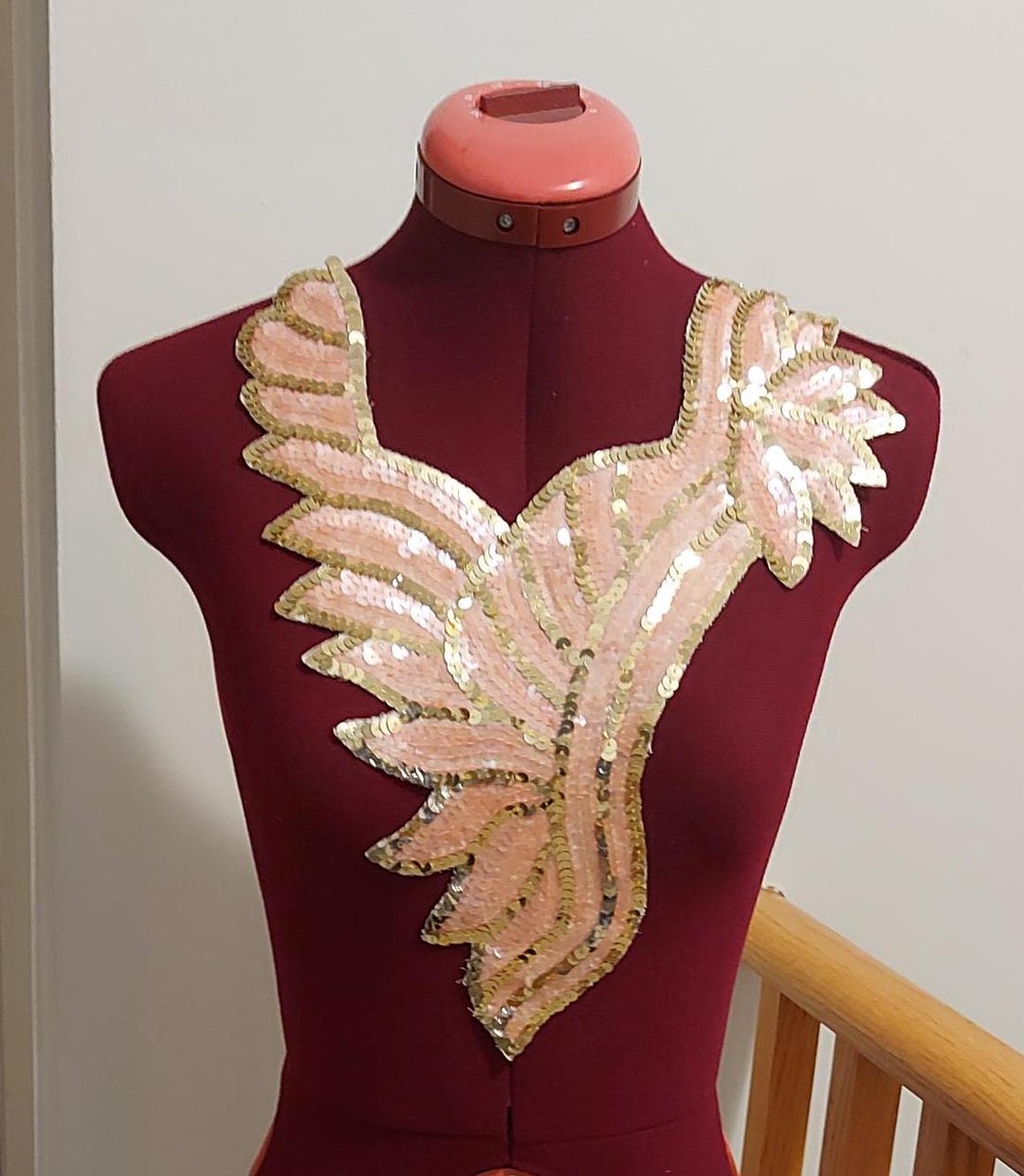 Stunning Pink and Gold Bodice Applique, Wing Design, Sequins - Etsy