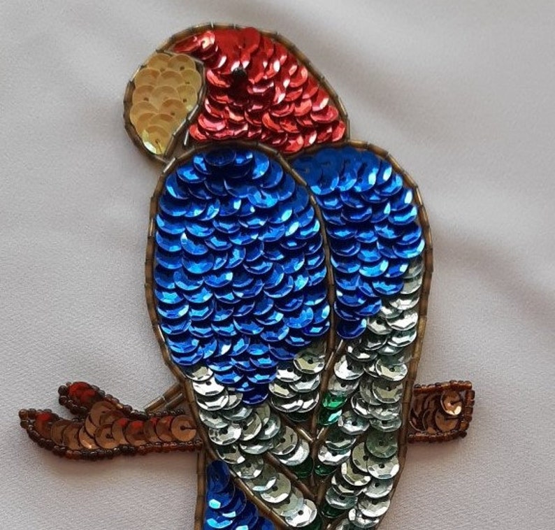 Parrot Sequin Applique Colourful Bird Motif, Vintage - Etsy