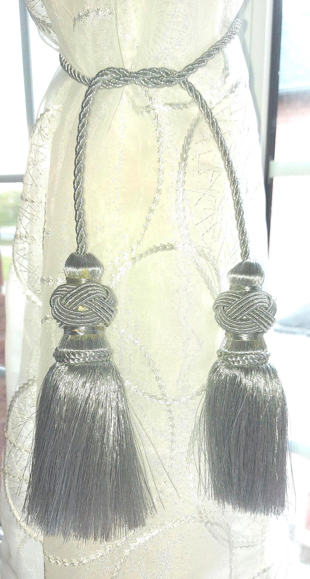 Curtain Tiebacks With Large Tassels - Luxurious Silver Metallic, 36 ...