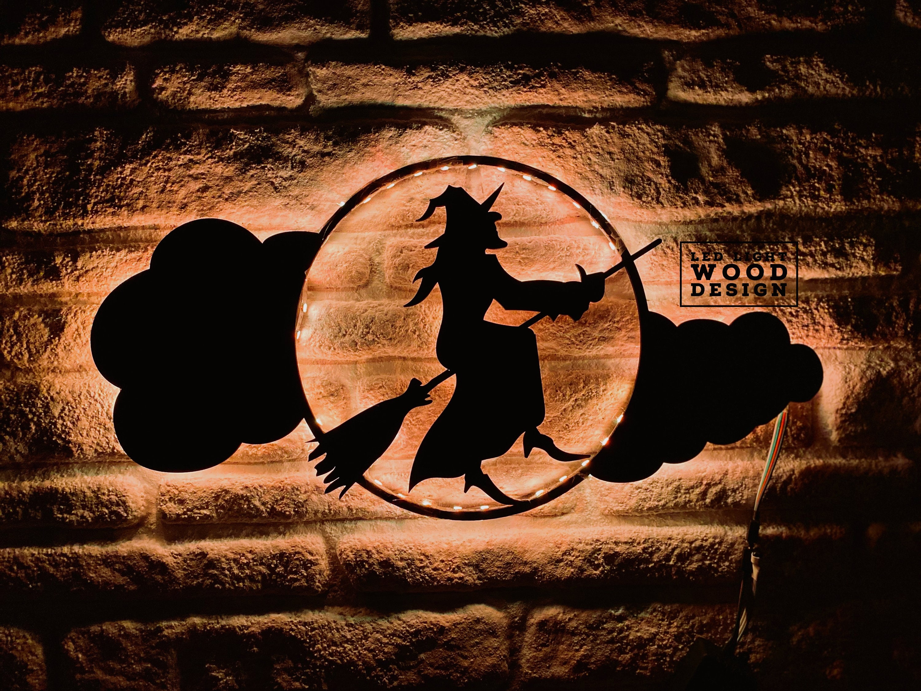 Halloween Witch Flying With Broom Led Sign Fairy Witch Sign - Etsy