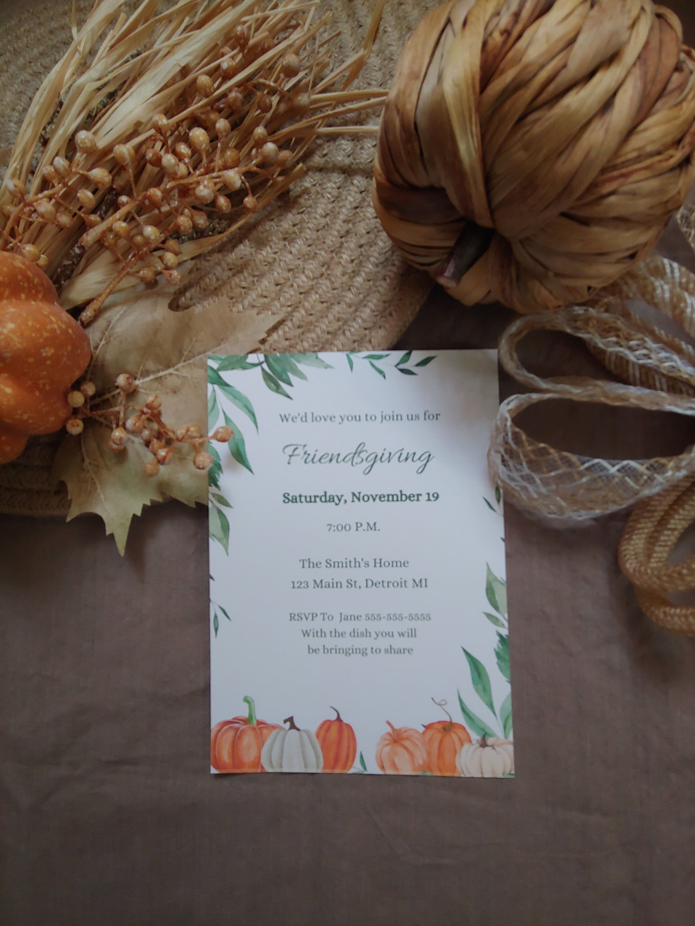 Fall Friendsgiving Party Invitation Template. Orange and Emerald ...