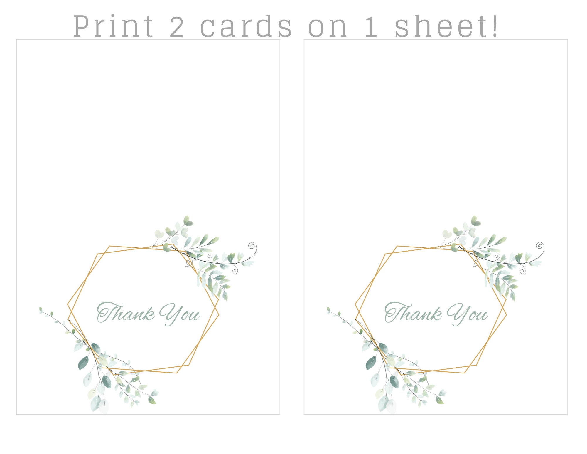 Printable Gold and Green Thank You Card | Instant Download - Etsy