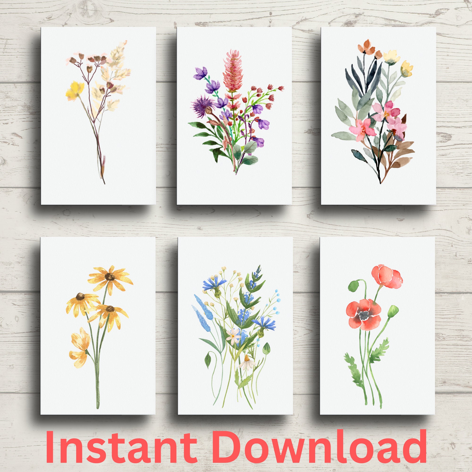 Wildflower Blank Greeting Card Bundle | Instant Download | Printable ...