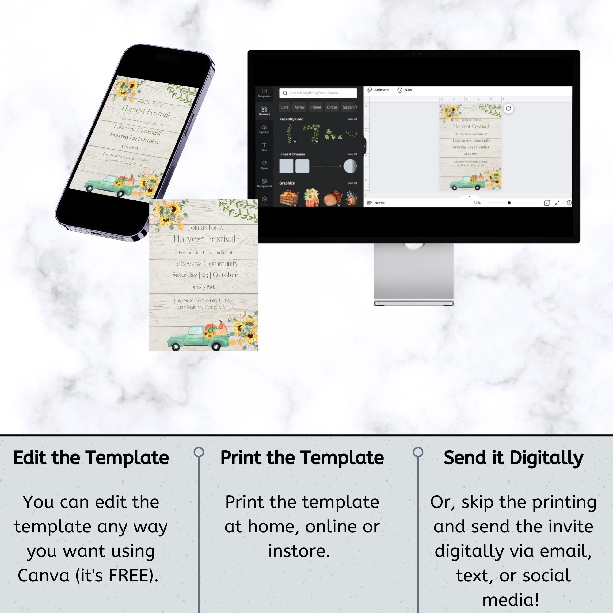 Harvest Festival Invitation Template, Editable and Printable. - Etsy