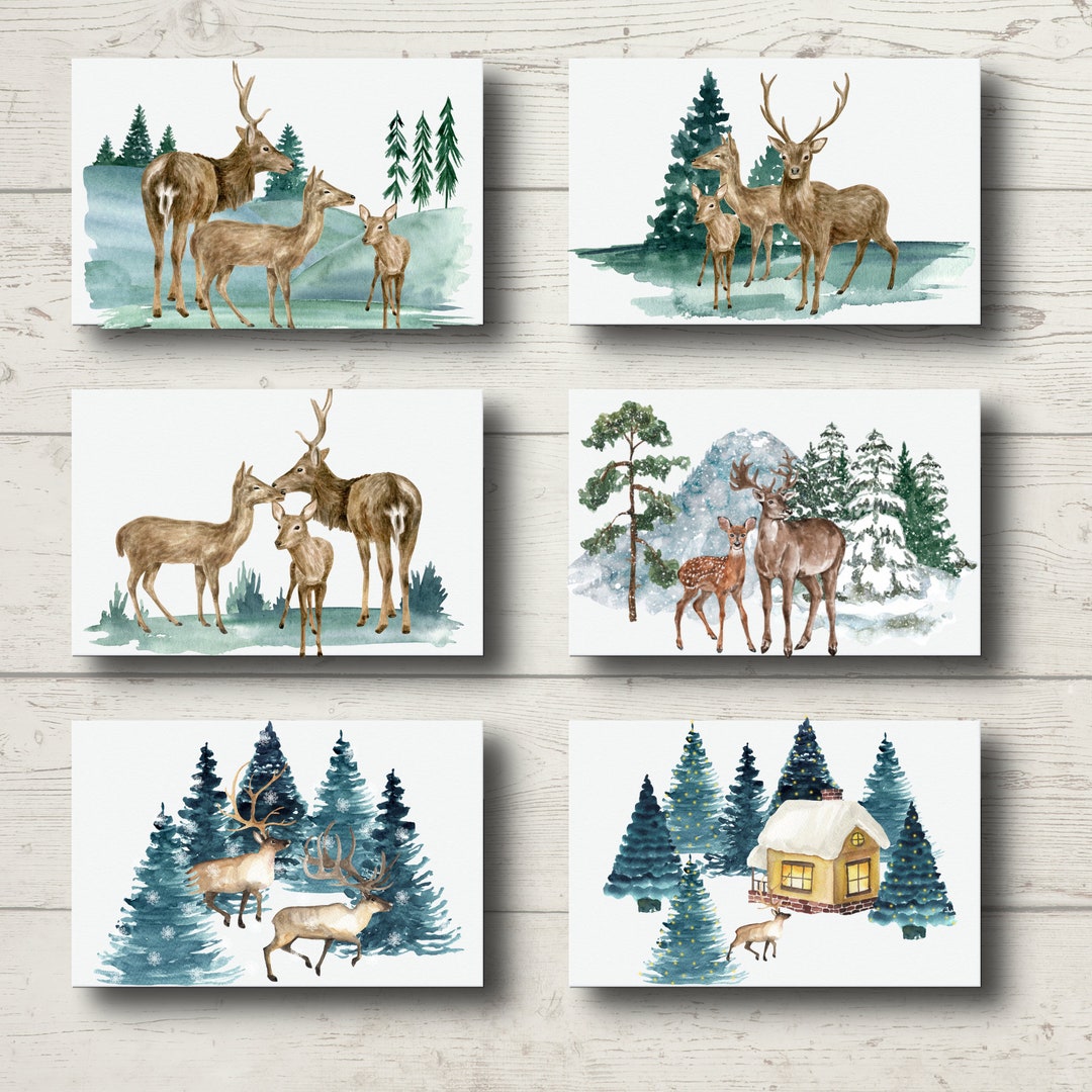 Winter Deer Blank Greeting Card Bundle | Instant Download | Printable ...