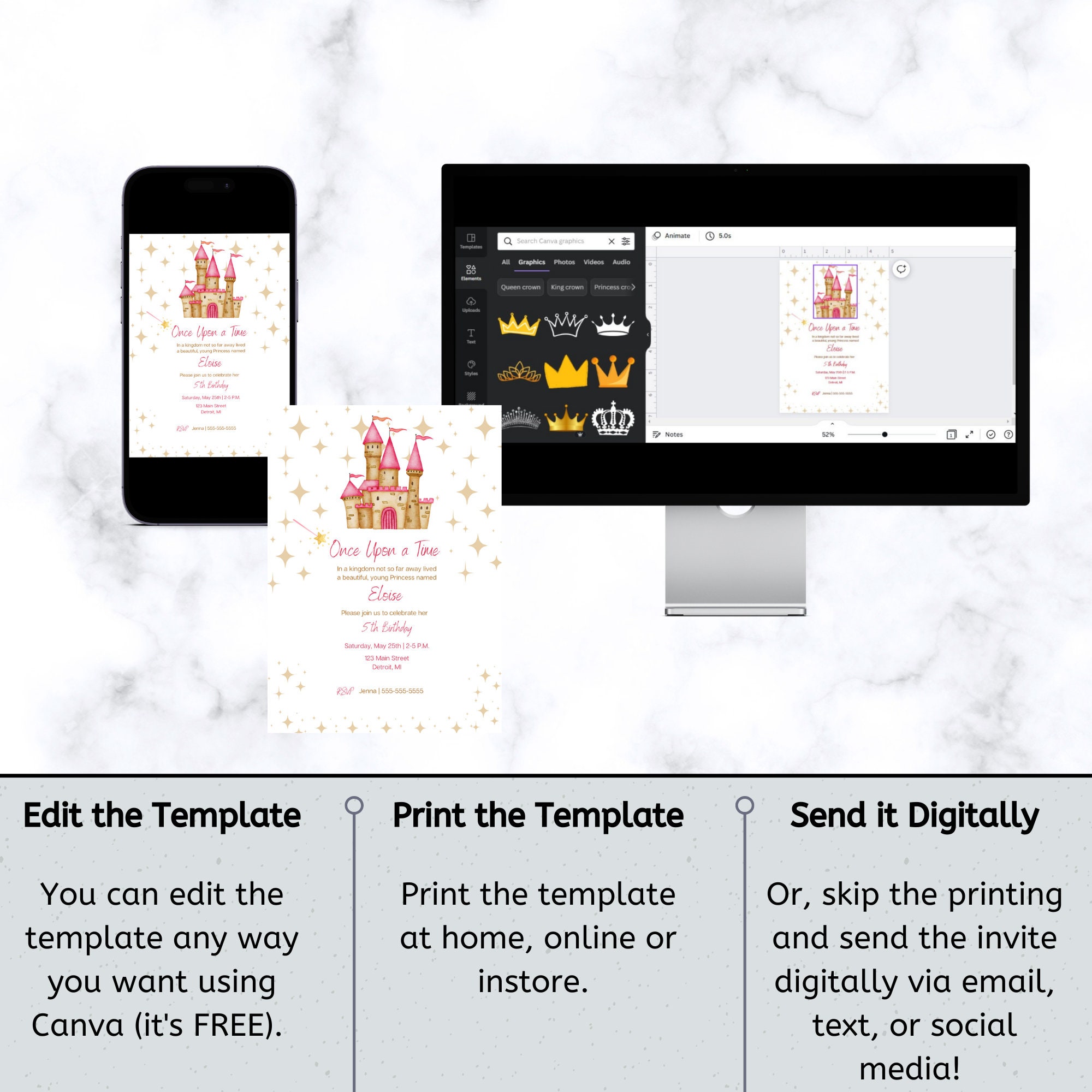 Princess Themed Birthday Party Invitation. Editable and Printable ...