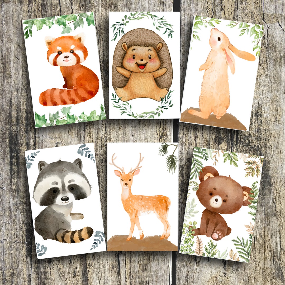 Printable Watercolor Animal Notecards | Instant Download| - Etsy