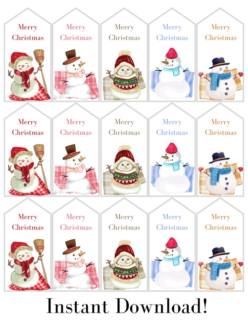 Printable Christmas Gift Tags Snowman Instant Download - Etsy