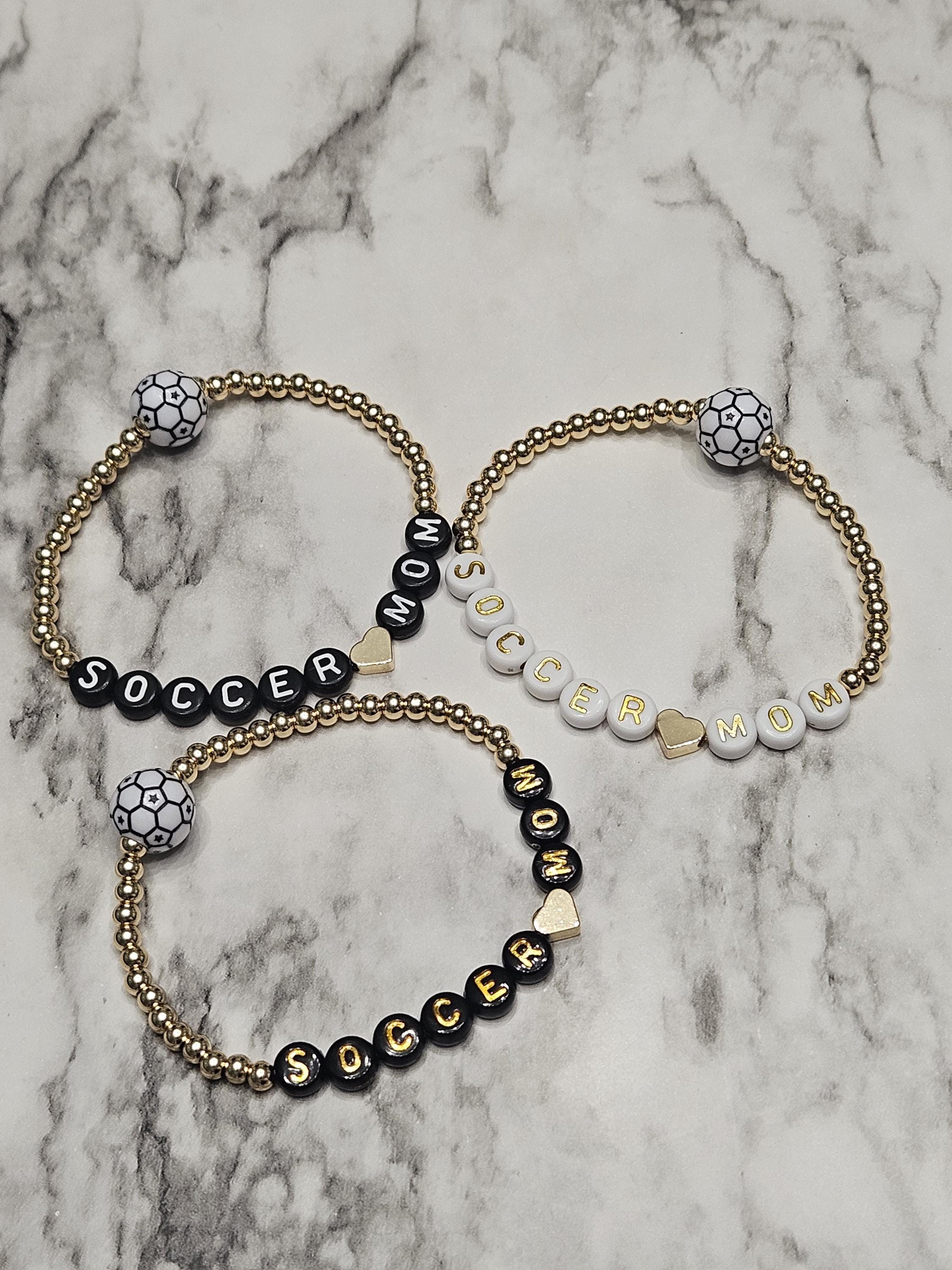 Soccer Mom Bracelet: Gold Bead Stack, Custom Name Jewelry - Etsy