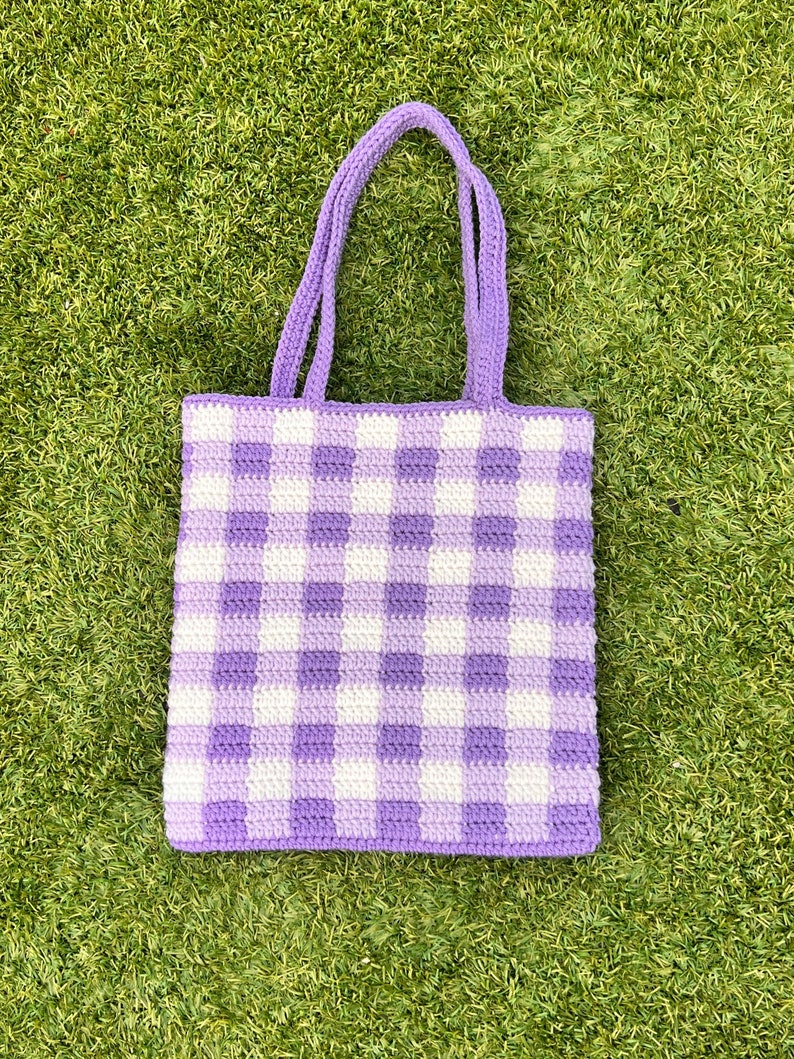 Crochet Pink and Purple Checkered Tote Bags/purses - Etsy