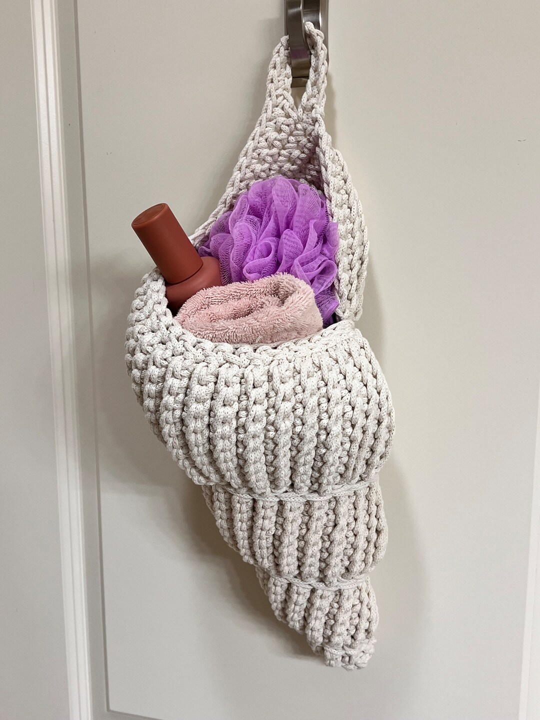Crochet Cream Spiral Shell Basket/hook Hanger for Bathroom Accessories ...