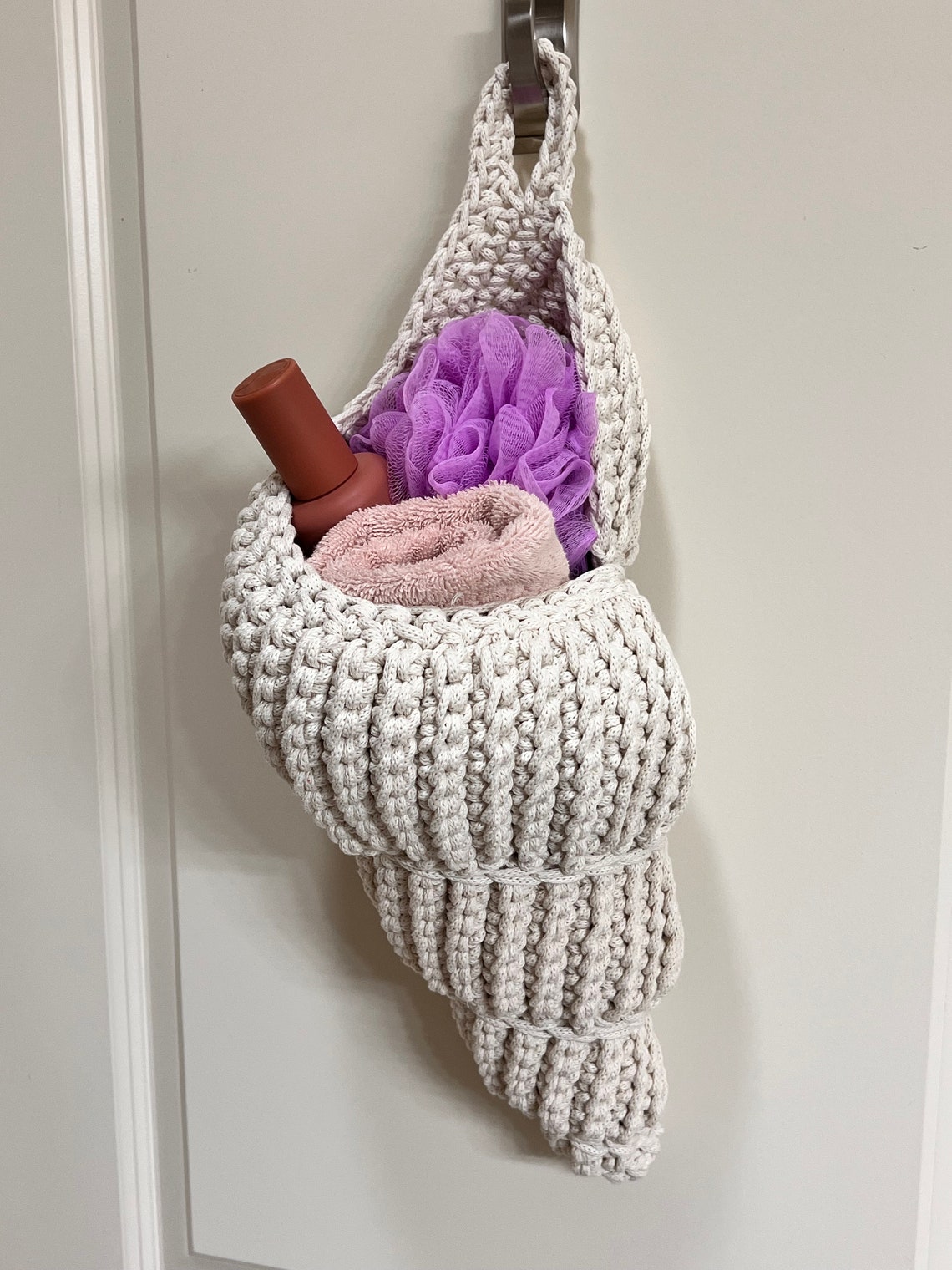 Crochet Cream Spiral Shell Basket/hook Hanger for Bathroom Accessories ...