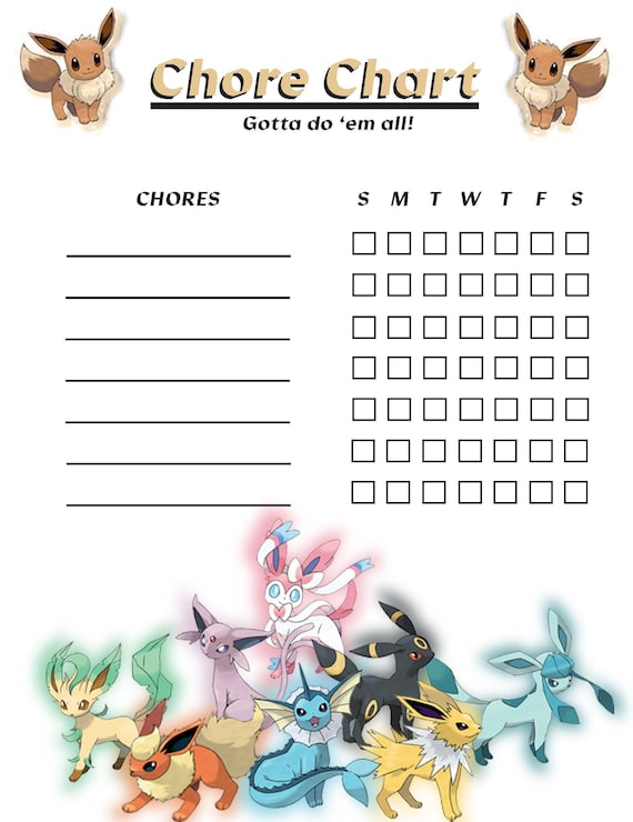Pokemon Chore Chart Etsy