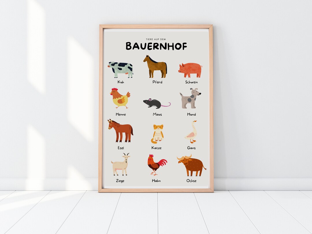 Farm Animal Poster Kids Learning Poster Kids Digital Download - Etsy