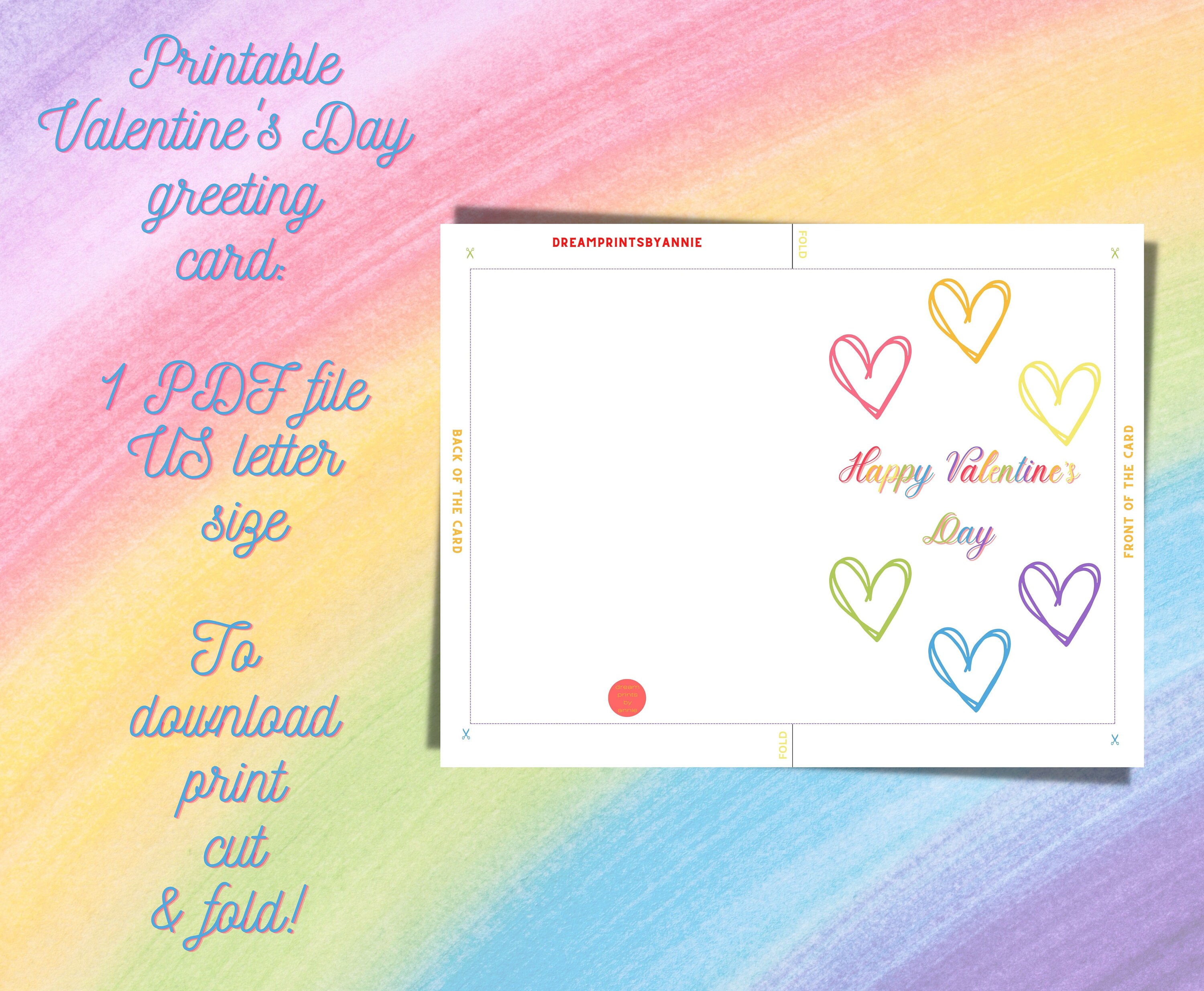 Printable Rainbow Heart Digital Greeting Card 5x7 Inches, Valentine's ...