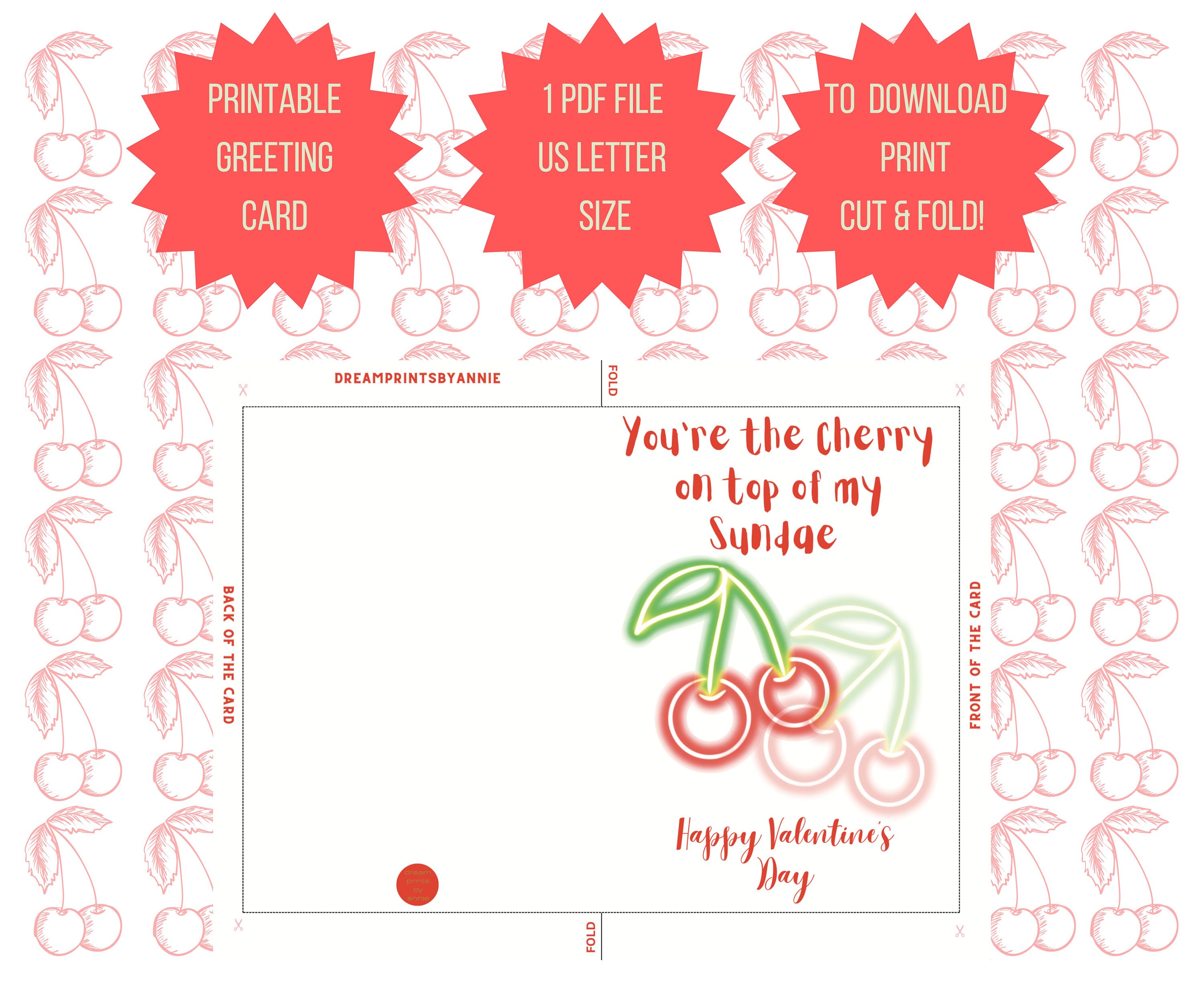 Printable You're the Cherry on Top of My Sundae Digital Greeting Card ...