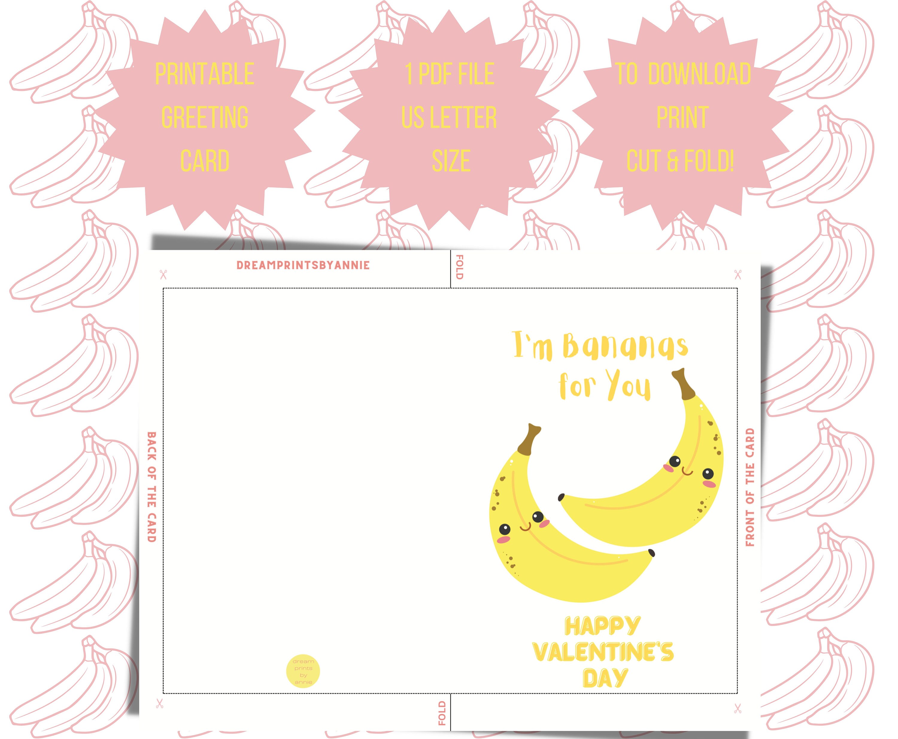 Printable I'm Bananas for You Digital Greeting Card 5x7 Inches ...