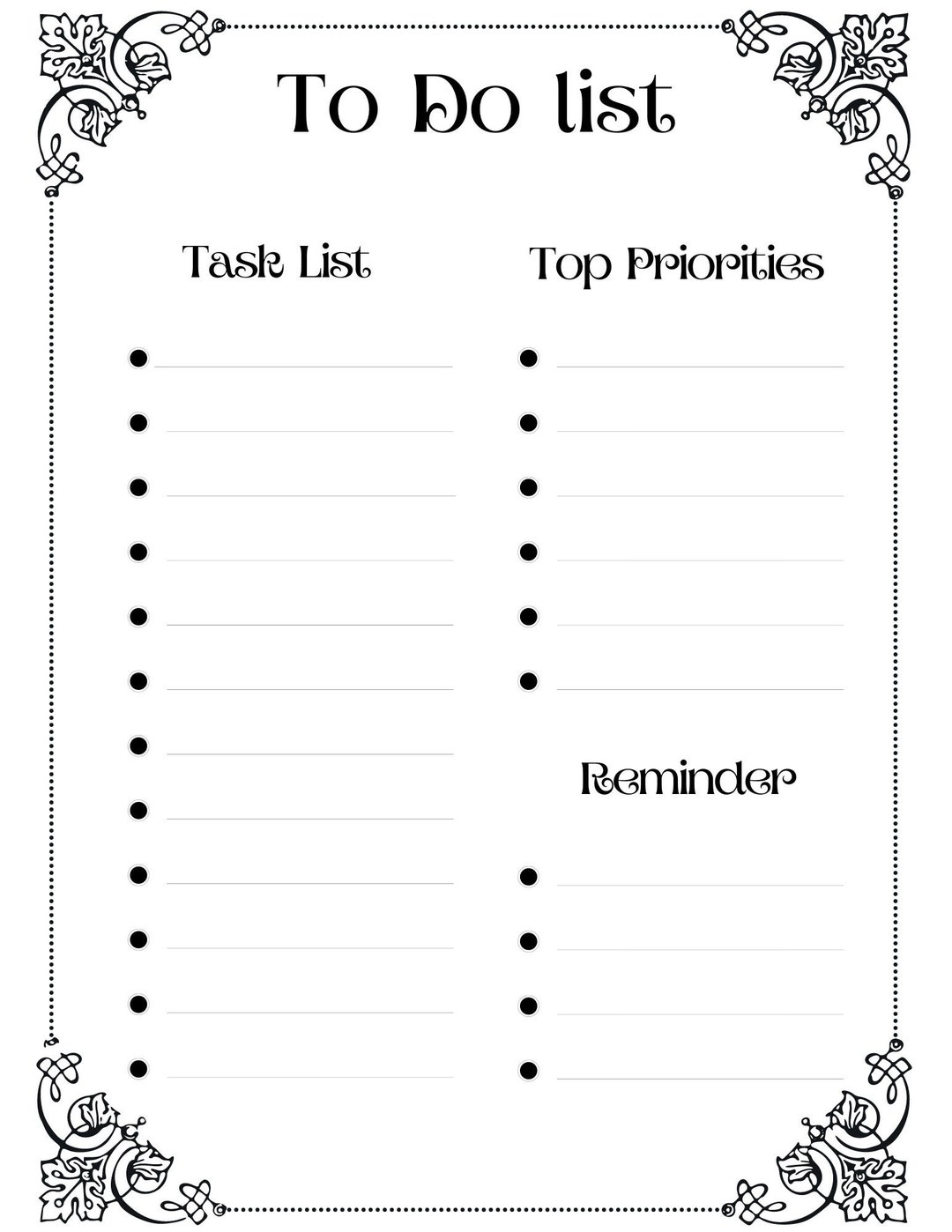 To Do List Printable, Instant Download, Daily Reminders, Task List, Beautiful Planner, Easy to ...