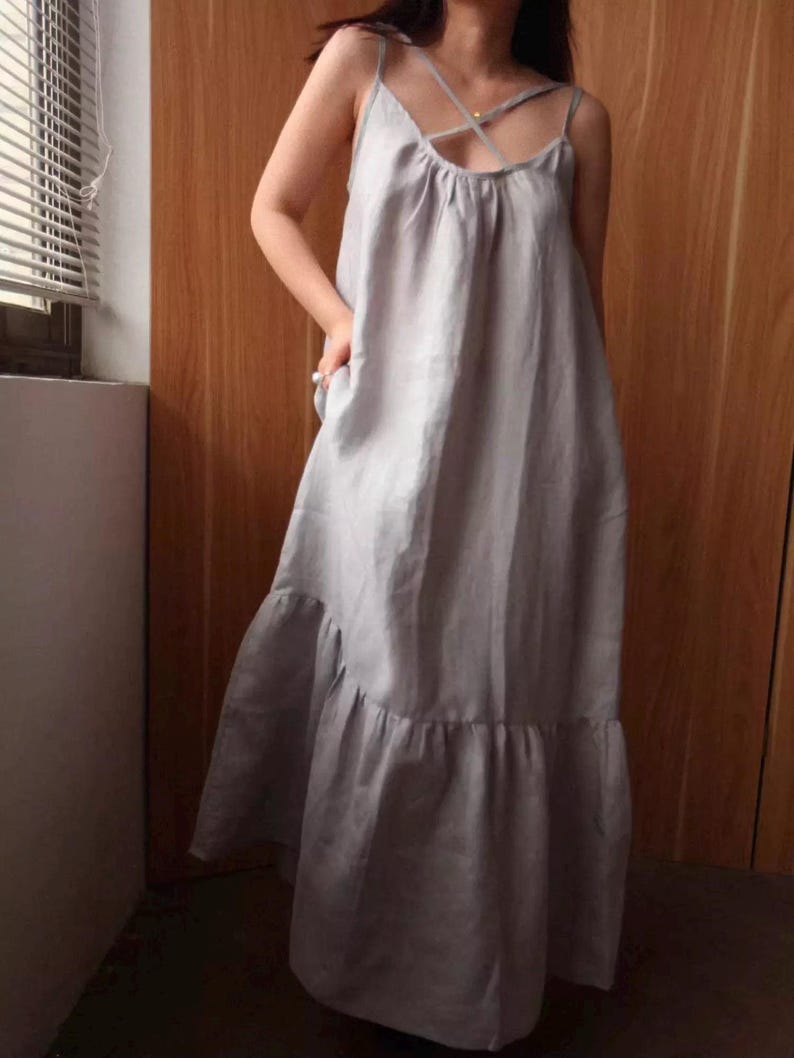 Handmade Linen Slip Dress, Elegant V-neck Flax Sundress - Etsy
