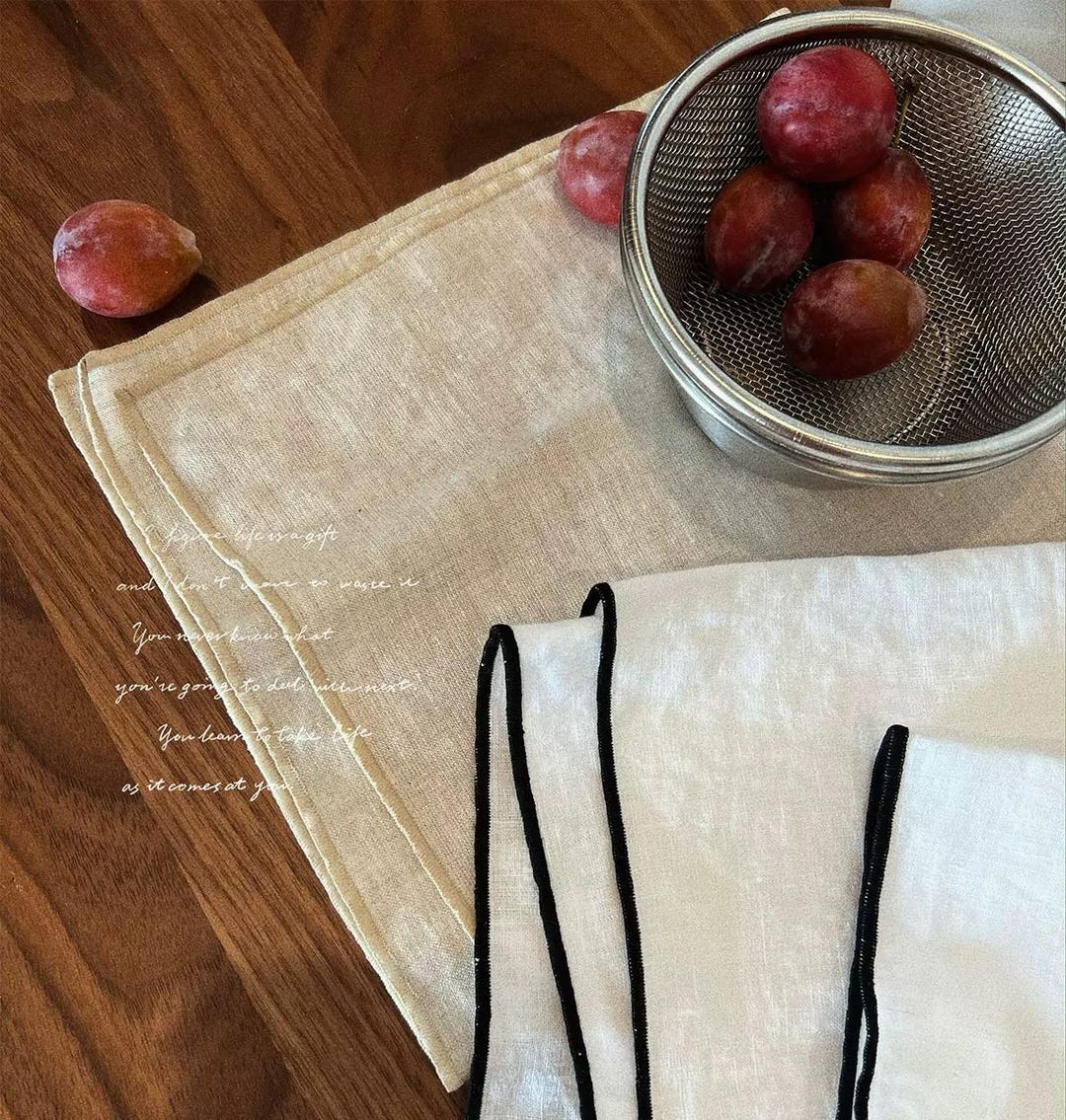 Handmade Linen Napkin Set: Color Edge Stitching, Sustainable Table ...