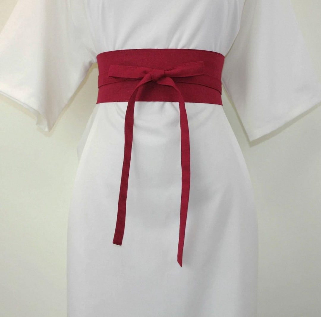 Handmade Red Linen Obi Belt: Wrap Sash, Waist Corset - Etsy