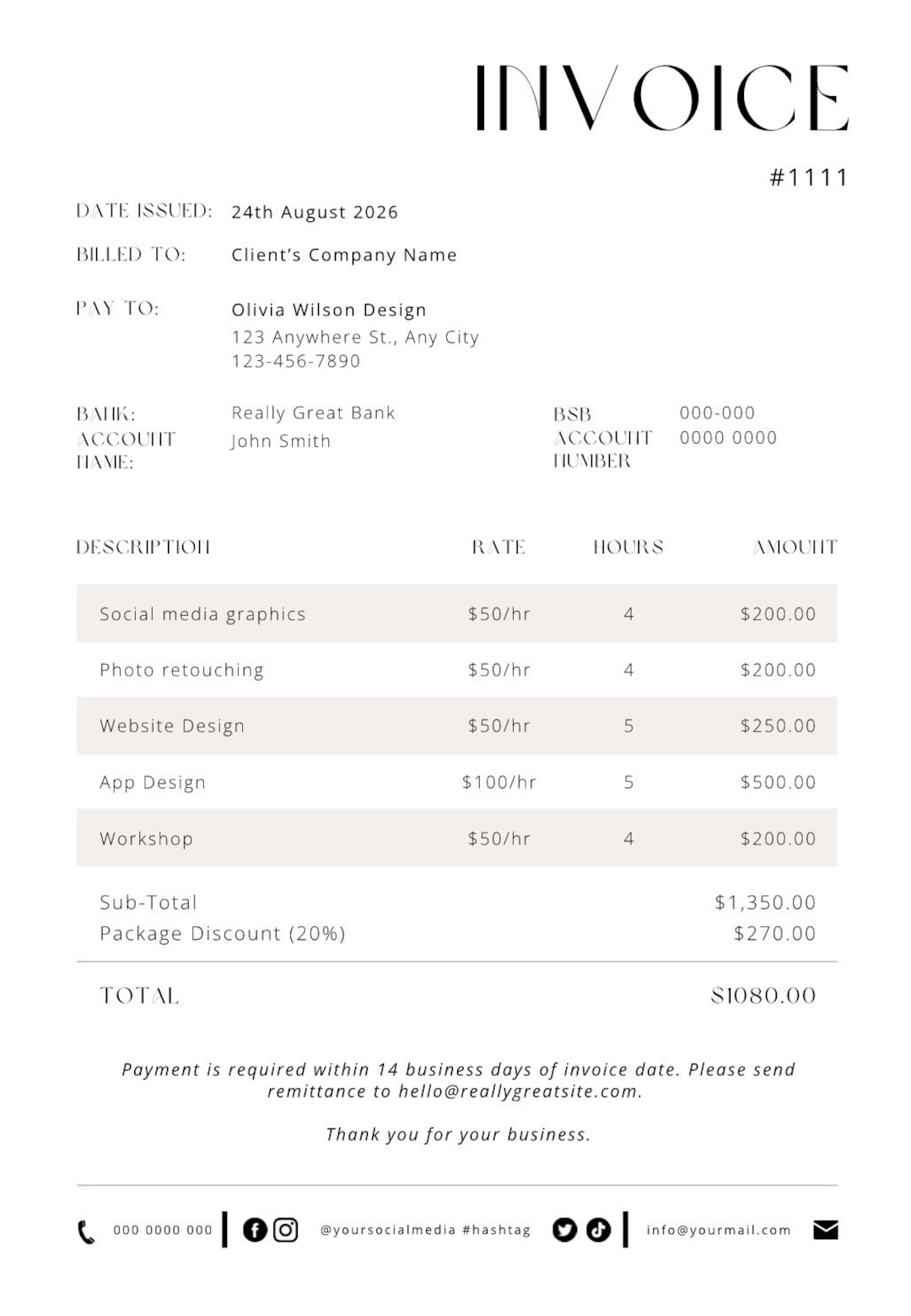 Invoice Editable Template, Printable Order Form Invoice,social Media ...