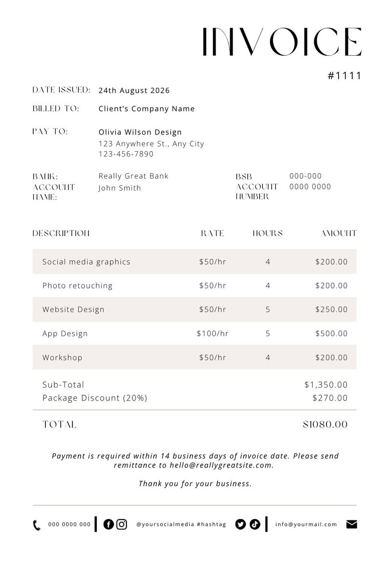 Invoice Editable Template, Printable Order Form Invoice,social Media ...