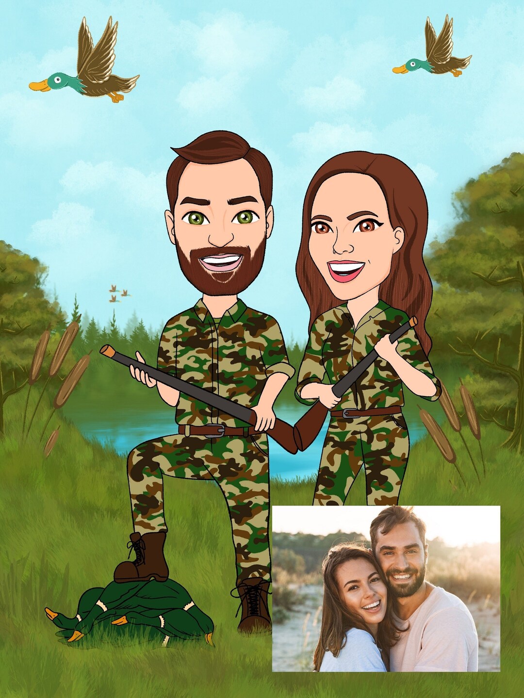 Customized Cartoon Hunter, Custom Caricature From Photo, Hunting ...