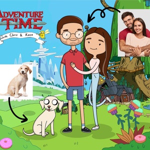 Custom Adventure Time Cartoon Portrait Illustration, Couple Family ...