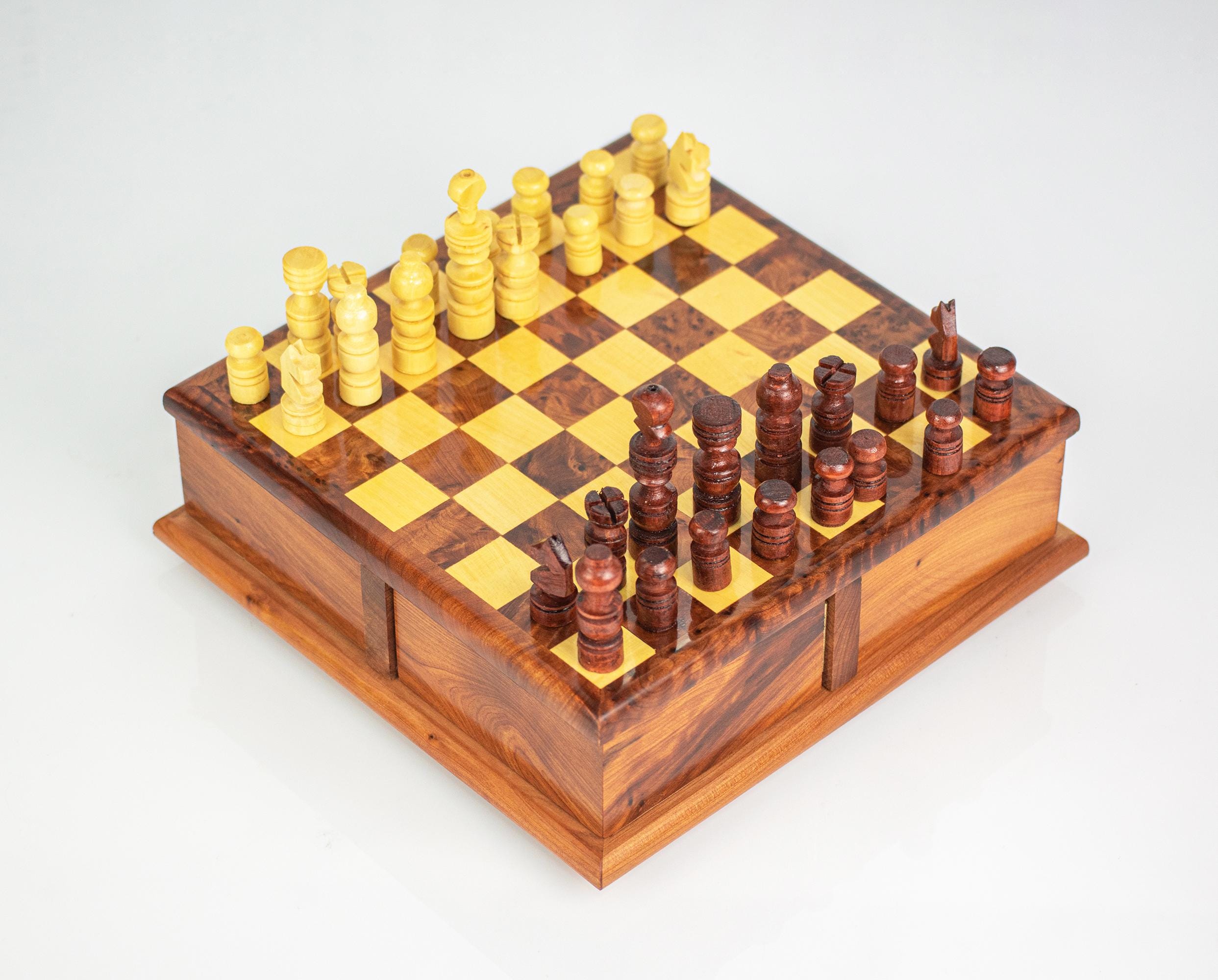 Large Handmade Thuya Wood Chess Board Set and Wooden Pieces,moroccan ...