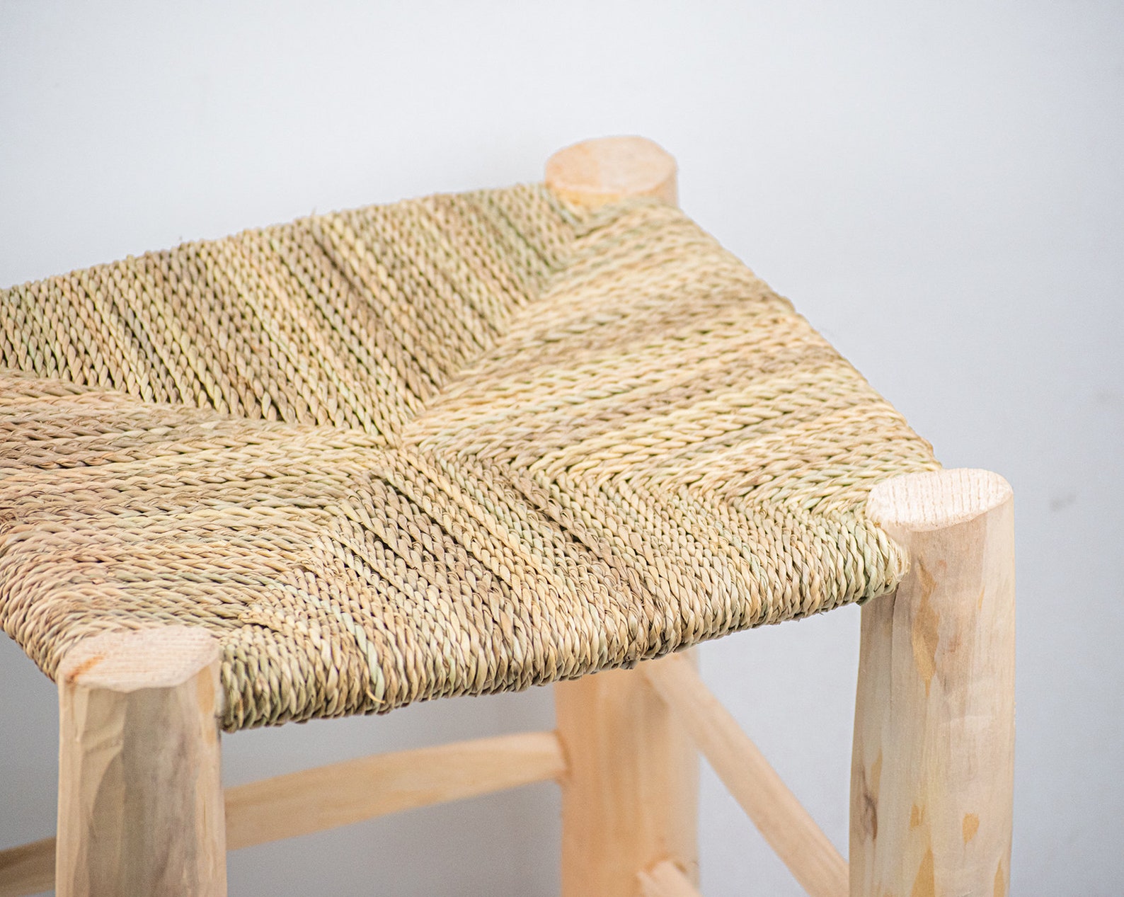 Large Handmade Moroccan Wood and Straw Stool, Ecofriendly Moroccan ...