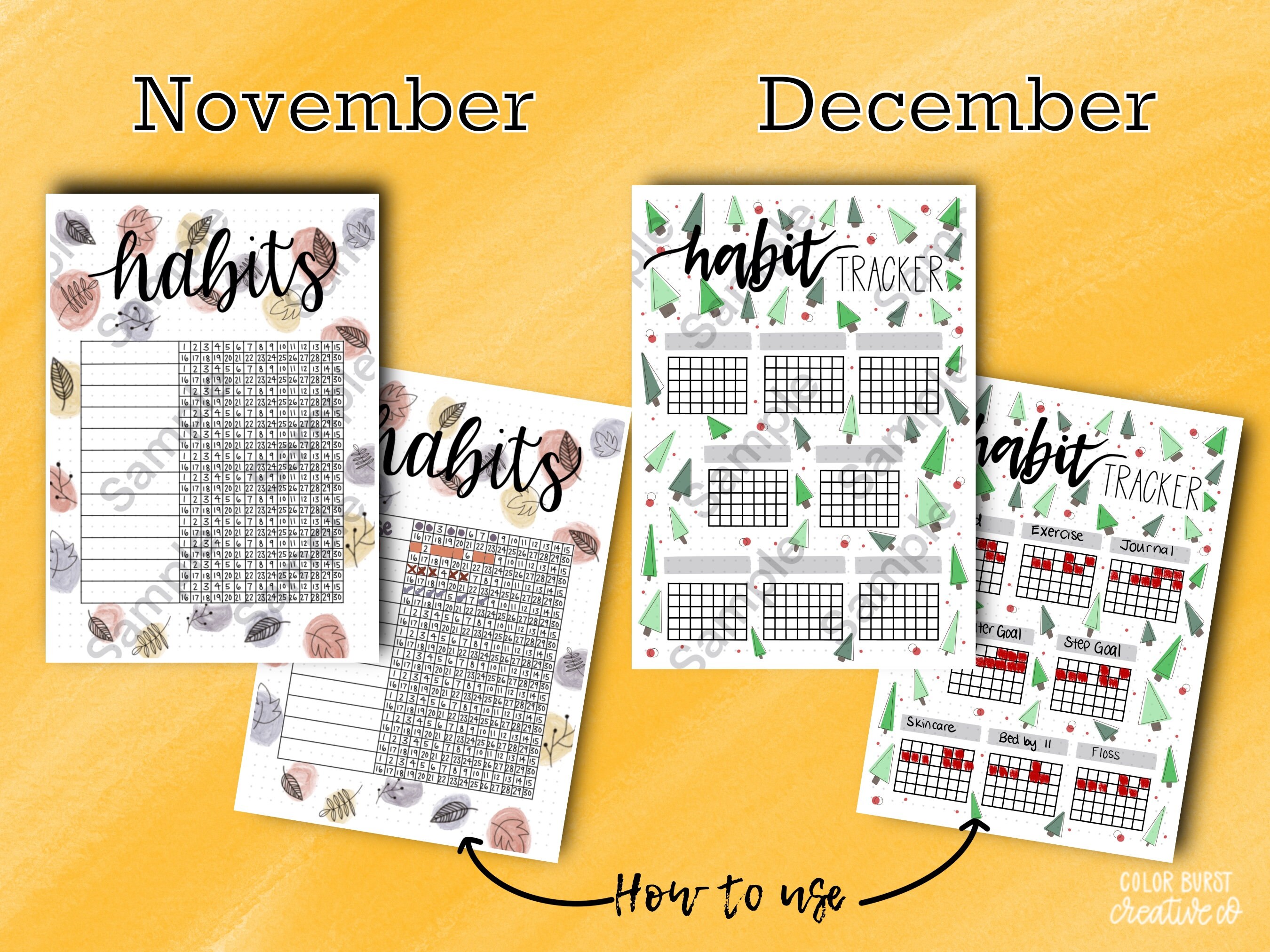 Habit Tracker Bundle - 12 Printable Monthly Habit Tackers - Full Year ...