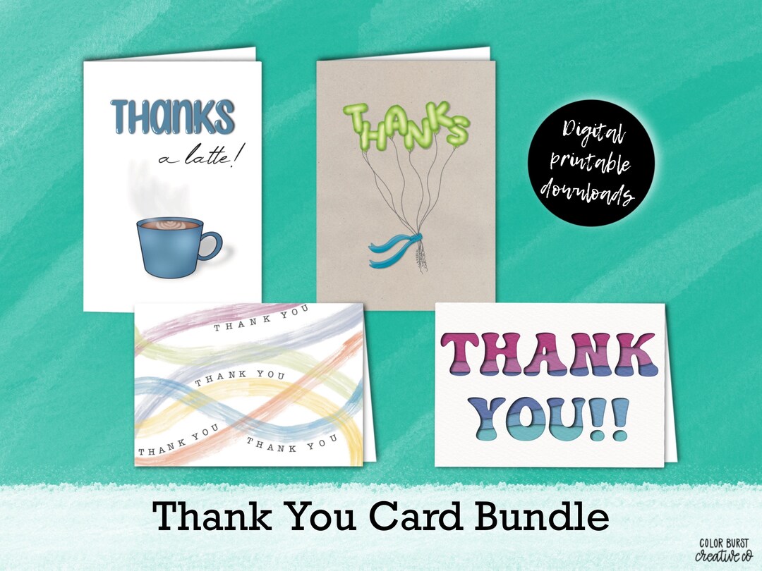 Thank You Card Bundle! - Four 5"x7" Thank You Cards - Digital Printable ...