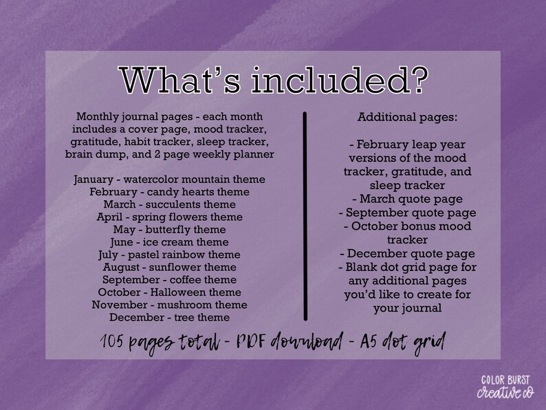 Full Year Printable Journal Pages - 12 Months - 105 Pages - PDF ...