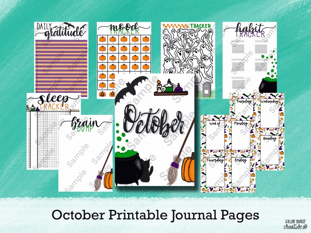 October Printable Journal Pages Halloween Theme Gratitude Log, Mood ...