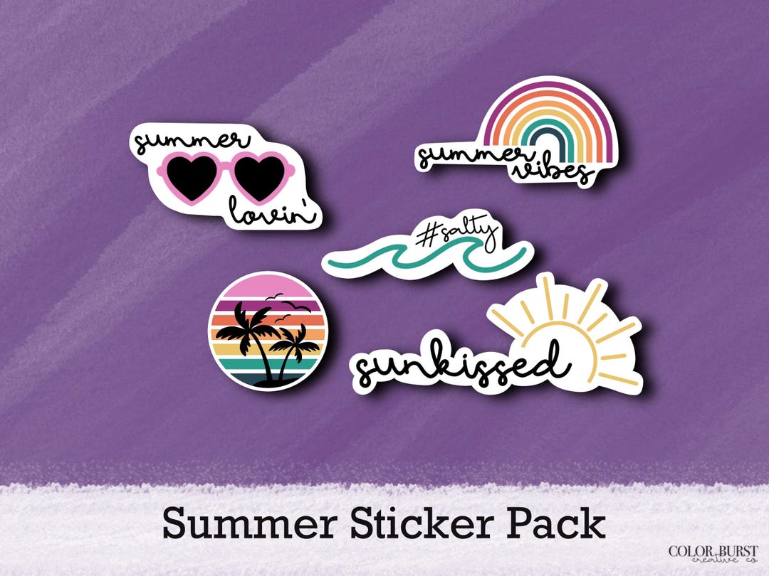 Summer Sticker Pack - 5 Waterproof Vinyl Stickers - Sunset & Palm Trees ...