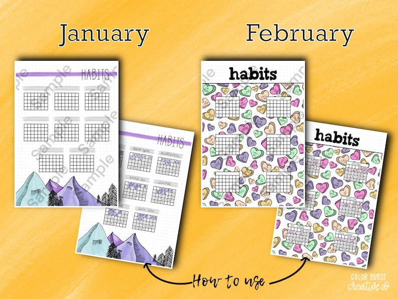Habit Tracker Bundle - 12 Printable Monthly Habit Tackers - Full Year ...