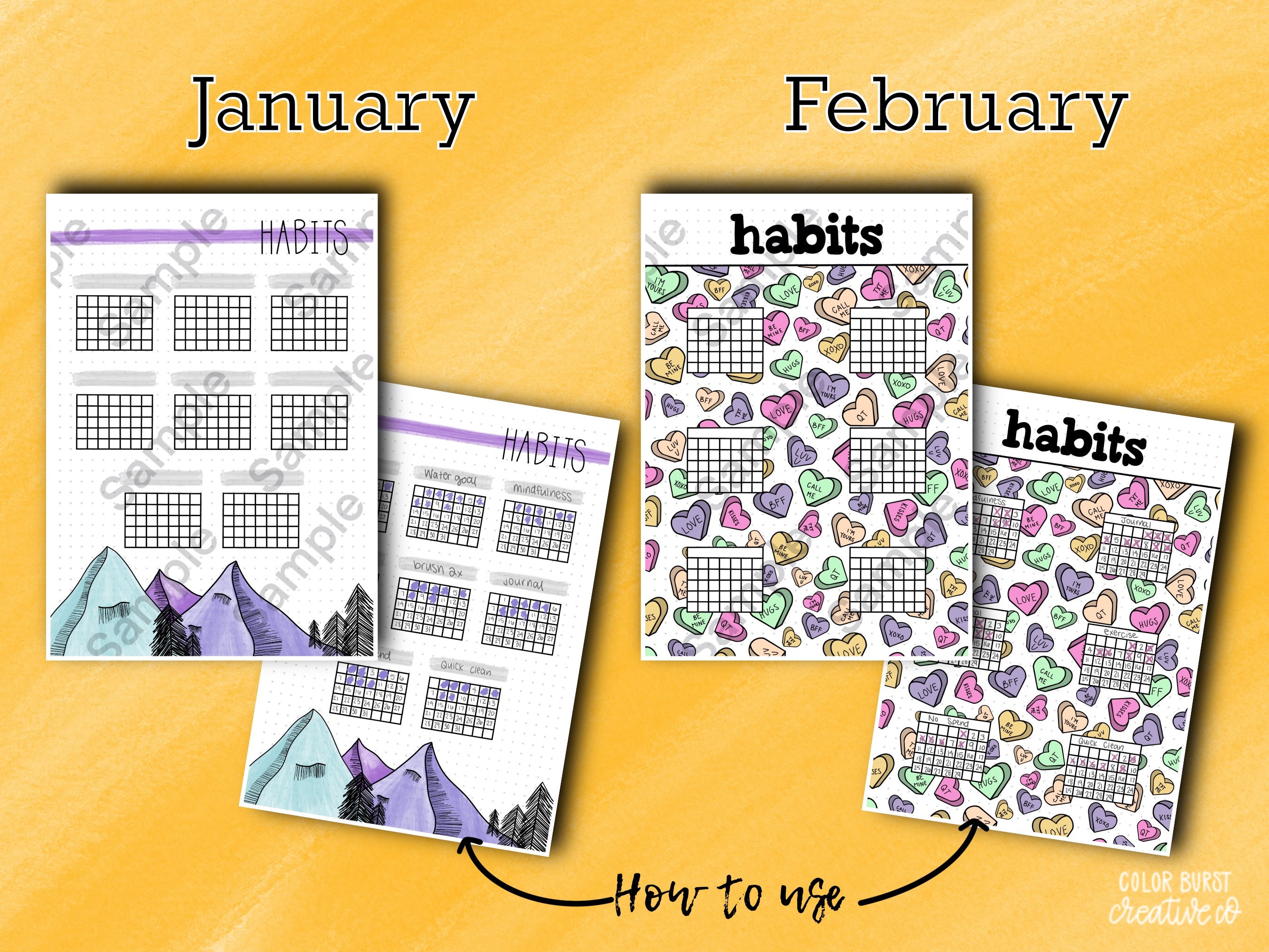 Habit Tracker Bundle - 12 Printable Monthly Habit Tackers - Full Year ...