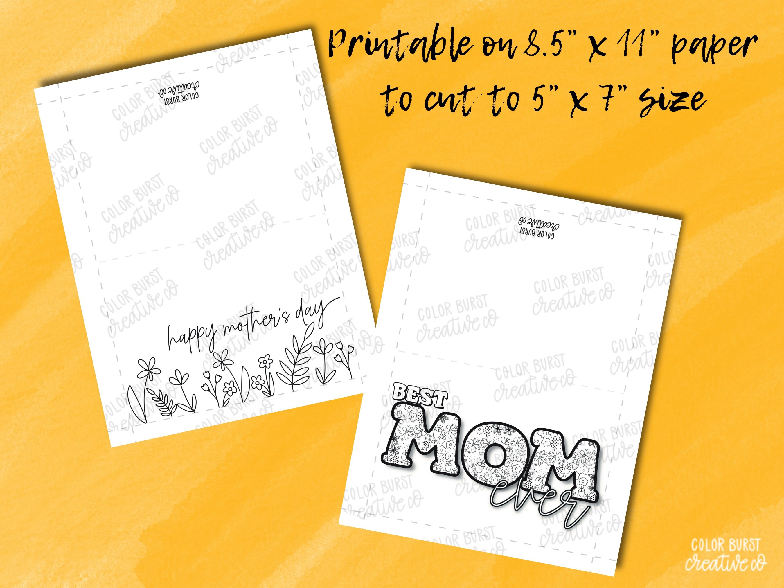 Mother's Day Coloring Card Bundle Four 5x7 Black & White Cards Digital ...