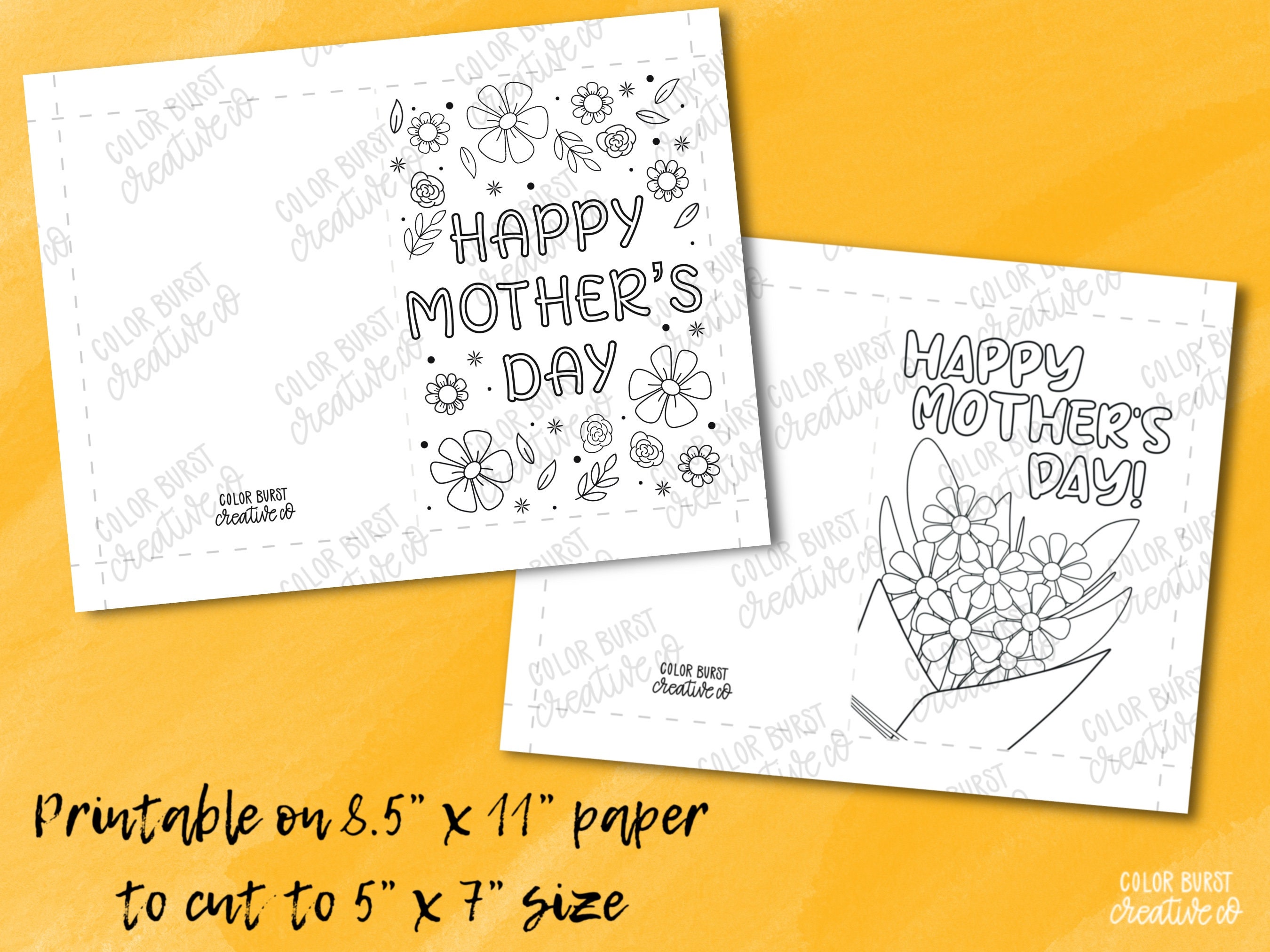 Mother's Day Coloring Card Bundle Four 5x7 Black & White Cards Digital ...