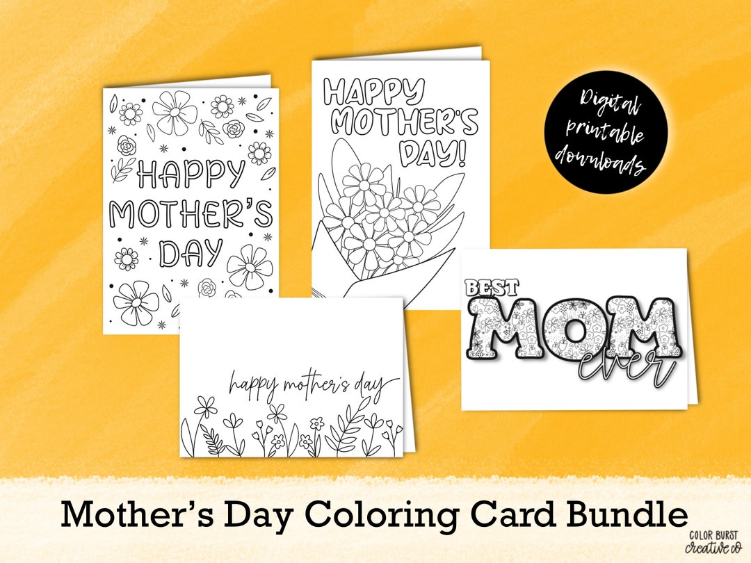 Mother's Day Coloring Card Bundle Four 5x7 Black & White Cards Digital ...