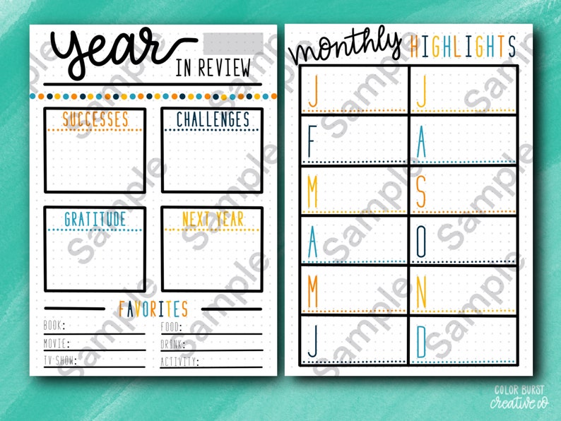 Year in Review Printable Journal Pages - 2 Page Spread to Reflect at ...