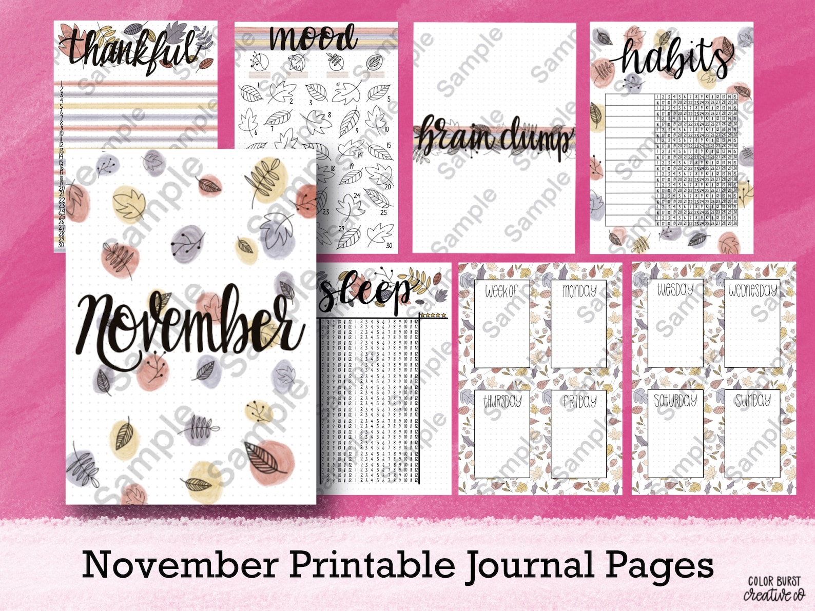 November Fall Leaves Printable Journal Pages Gratitude, Thankful, Mood ...