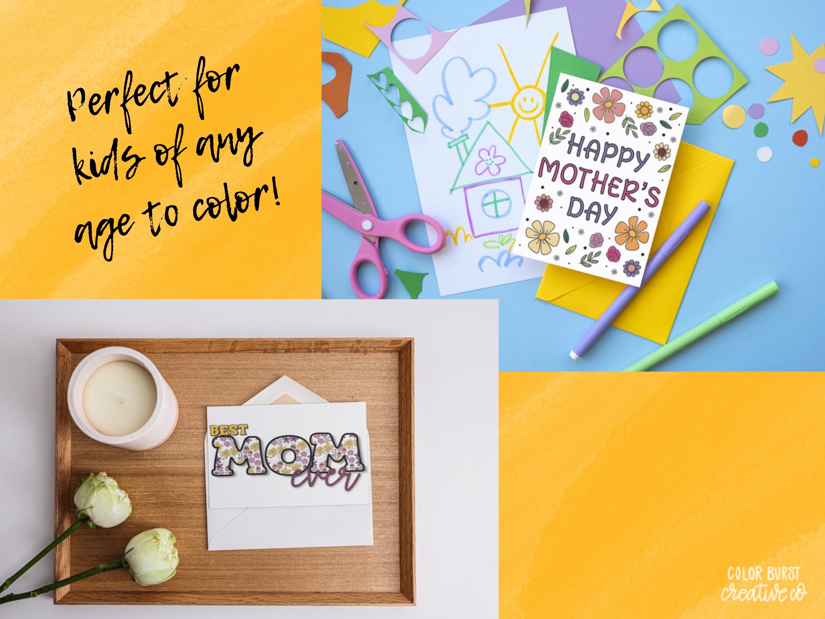 Mother's Day Coloring Card Bundle Four 5x7 Black & White Cards Digital ...