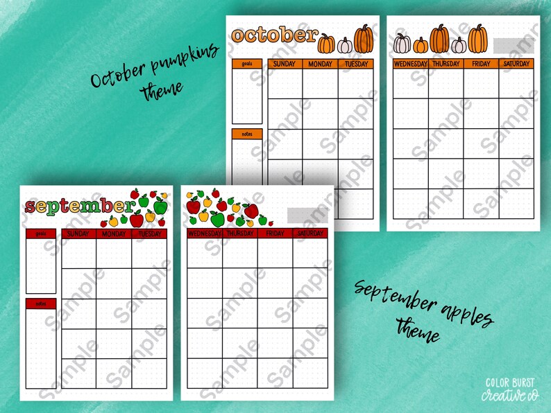 Monthly Calendar Pages - 12 Months With Seasonal Themes - Undated to ...