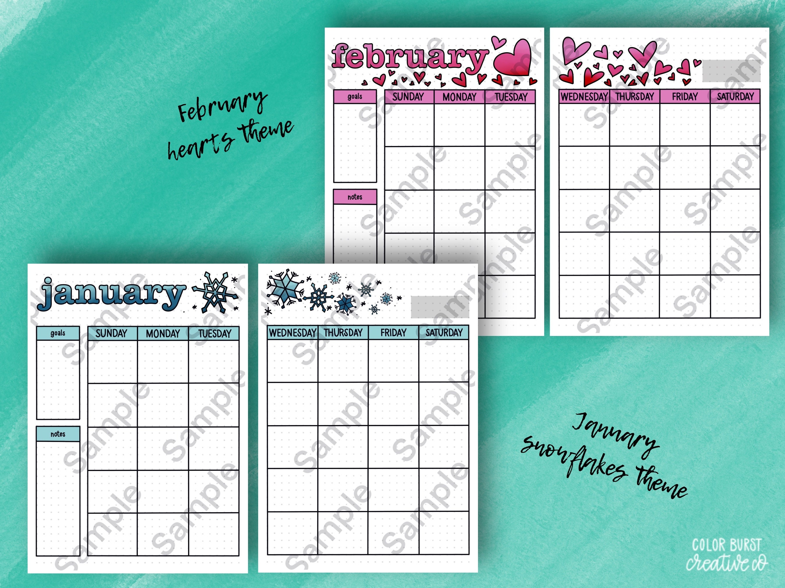 Monthly Calendar Pages - 12 Months With Seasonal Themes - Undated to ...