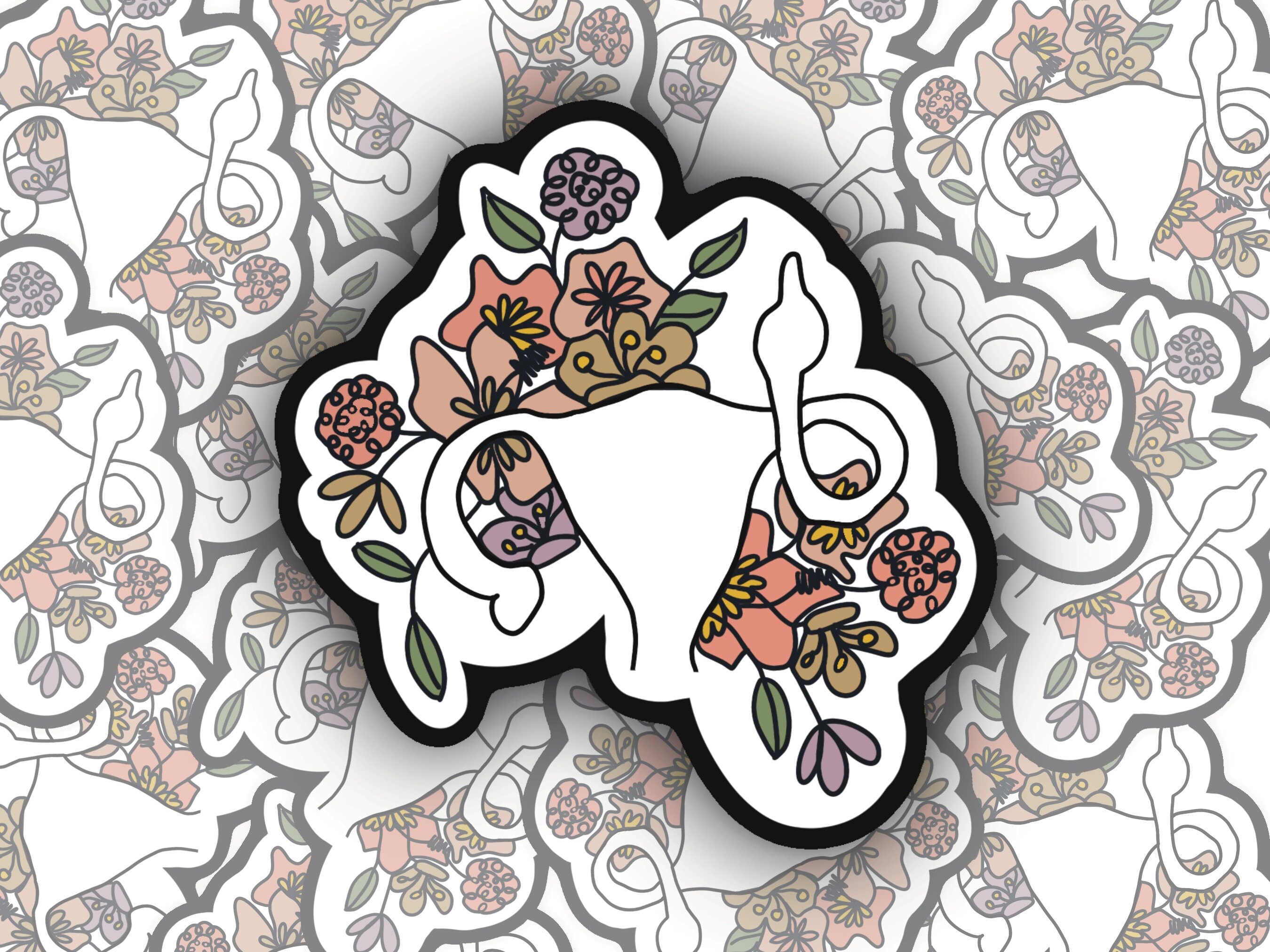 Uterus Sticker With Ovary Giving the Finger and Surrounded by Flowers ...