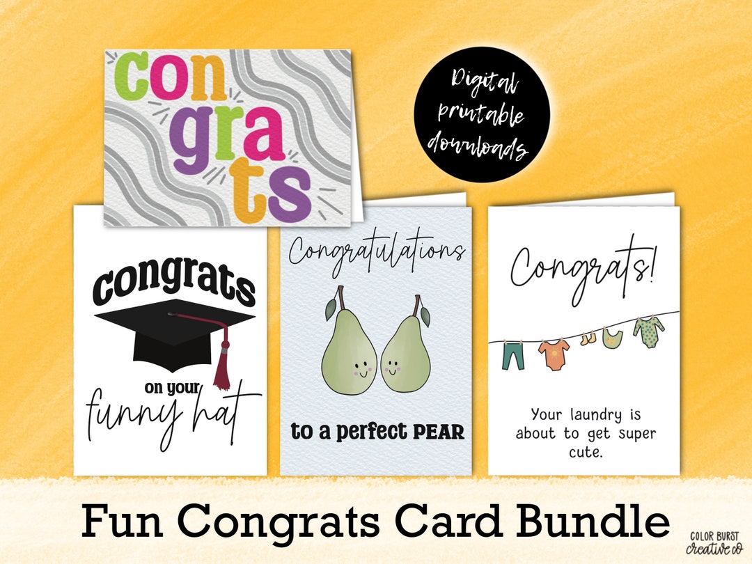 Fun Congrats Card Bundle! - Four 5"x7" Congratulations Cards - Digital ...