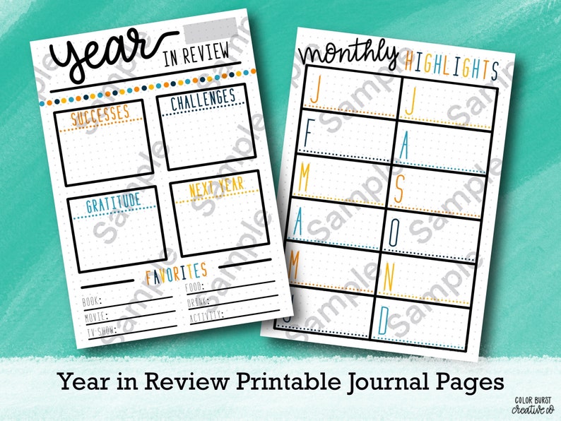 Year in Review Printable Journal Pages - 2 Page Spread to Reflect at ...